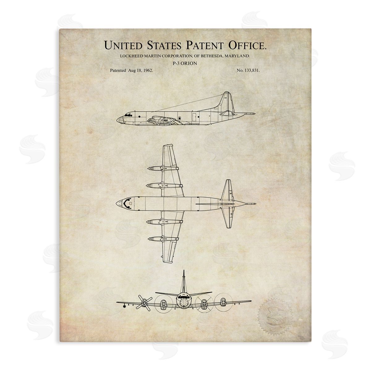 Stupell Wall Art | Vintage Airplane Aircraft Diagram Patent Blueprint ...